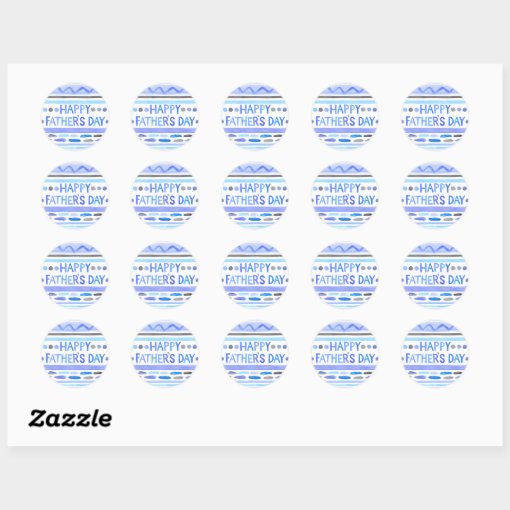 Happy Father's Day Blue Watercolor Stripes Classic Round Sticker | Zazzle