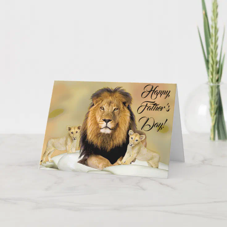 Happy Father's Day Card Lion Cubs Greeting Note | Zazzle