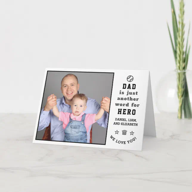 Happy Father's Day Dad Hero Photo + Names Greeting Card | Zazzle