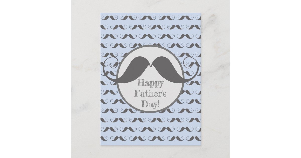 Happy Father's Day - Fun Moustache Pattern Postcard | Zazzle