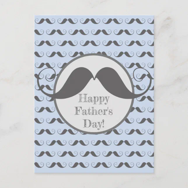 Happy Father's Day - Fun Moustache Pattern Postcard | Zazzle