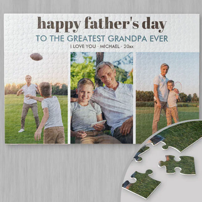 Happy Fathers Day Grandpa - Custom 3 Photo Strip Jigsaw Puzzle | Zazzle