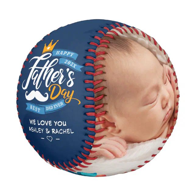 Happy Father's Day Navy Blue Typography Baseball | Zazzle