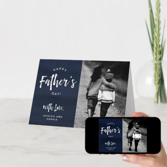 Happy Father's Day | Navy Blue with Your Photo Card | Zazzle