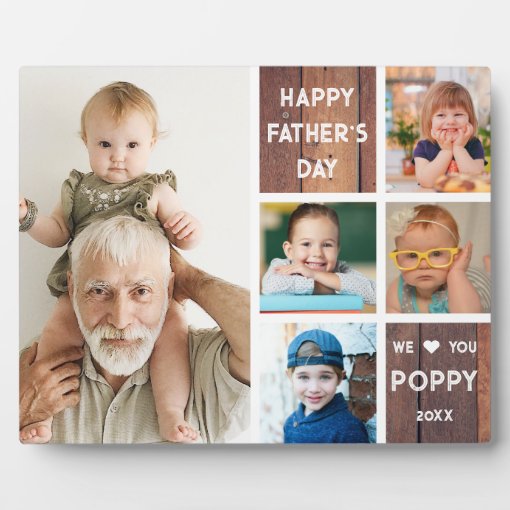 Happy Father's Day Poppy 5 Photo Collage Wood Plaque | Zazzle