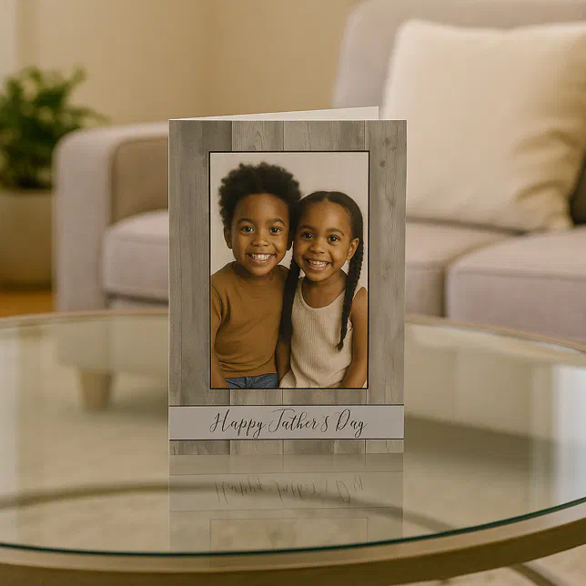 Happy Father's Day Rustic Gray Wood Photo Card | Zazzle