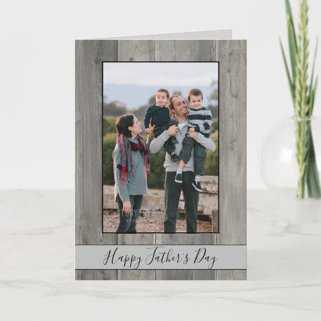 Happy Father's Day Rustic Gray Wood Photo Card | Zazzle