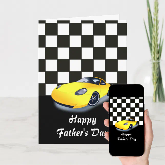 Happy Father's Day with racing car to Dad Card | Zazzle