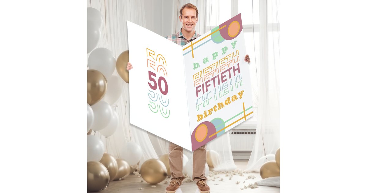 Happy Fiftieth Stacked Typography 50th Birthday Card | Zazzle