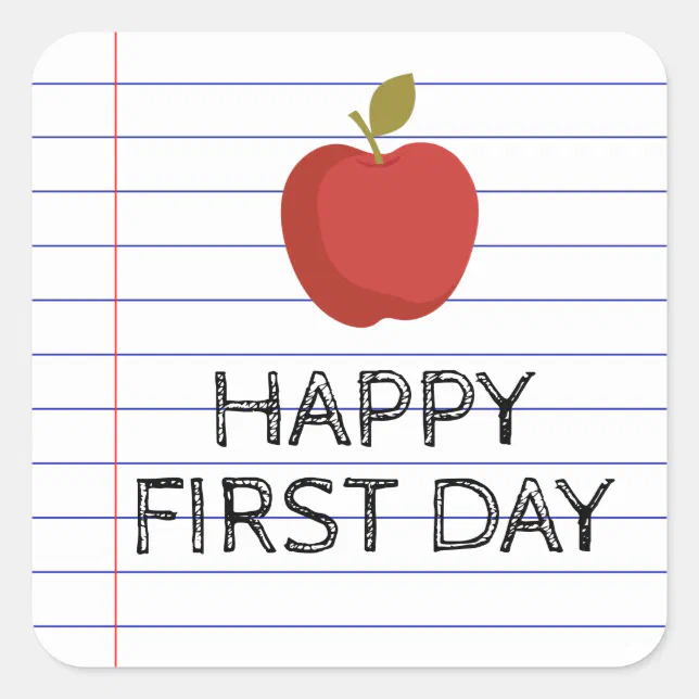 Happy First Day Back to School Teacher Apple Square Sticker | Zazzle