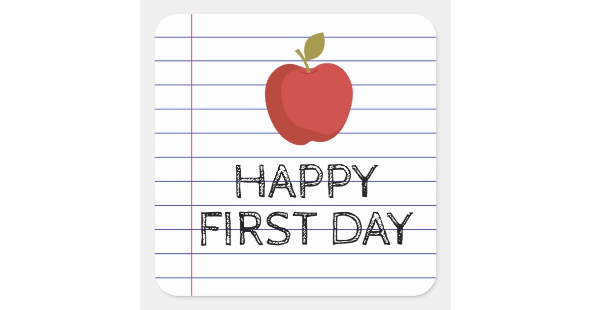 Happy First Day Back to School Teacher Apple Square Sticker | Zazzle