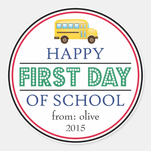 Happy First Day Of School Bus Sticker (Green) | Zazzle