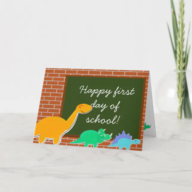 Happy First Day of School Cartoon Dinosaurs Card | Zazzle