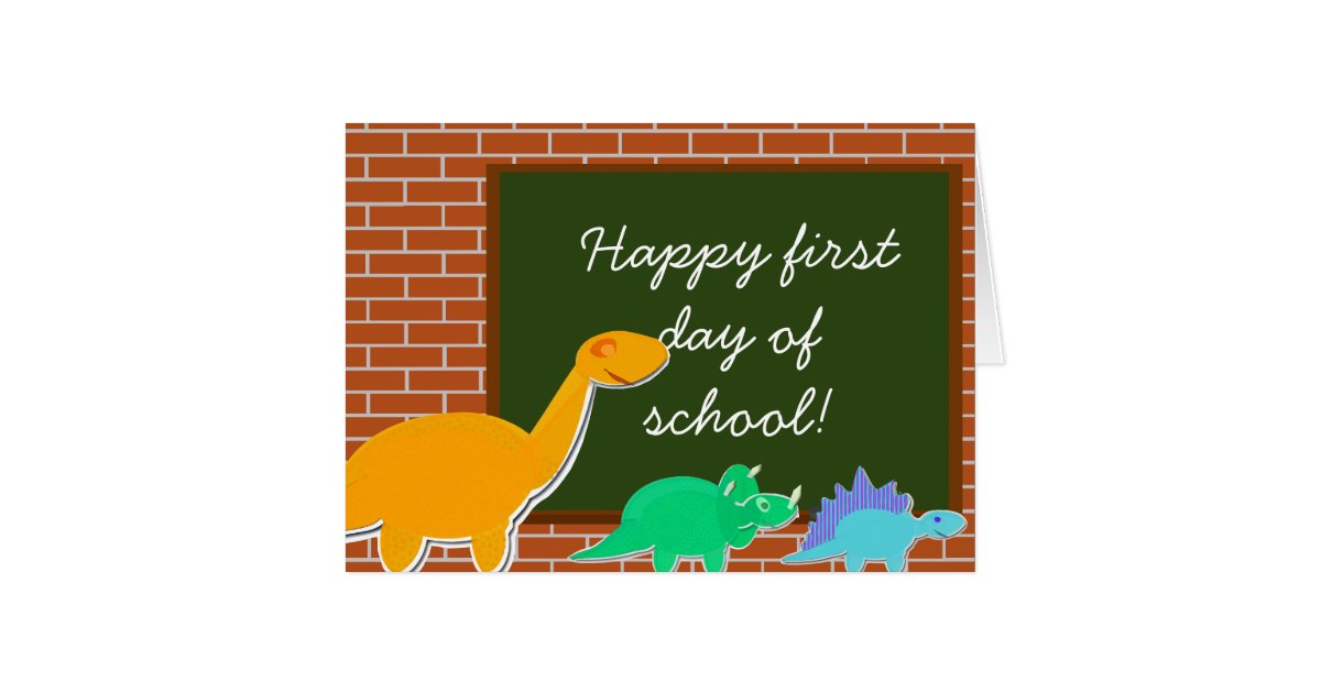 Happy First Day of School Cartoon Dinosaurs Card | Zazzle.com