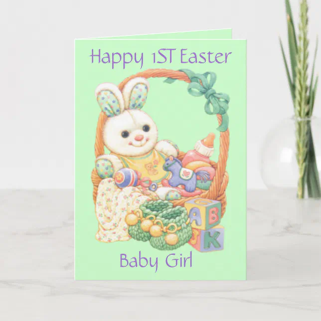 Happy First Easter Baby Girl (Customizable) Holiday Card | Zazzle