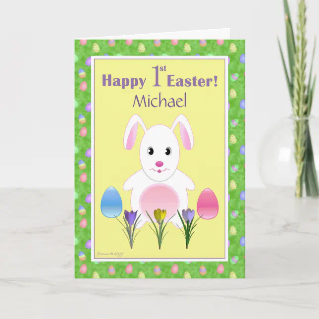 Happy First Easter Bunny Rabbit Personalized Card | Zazzle