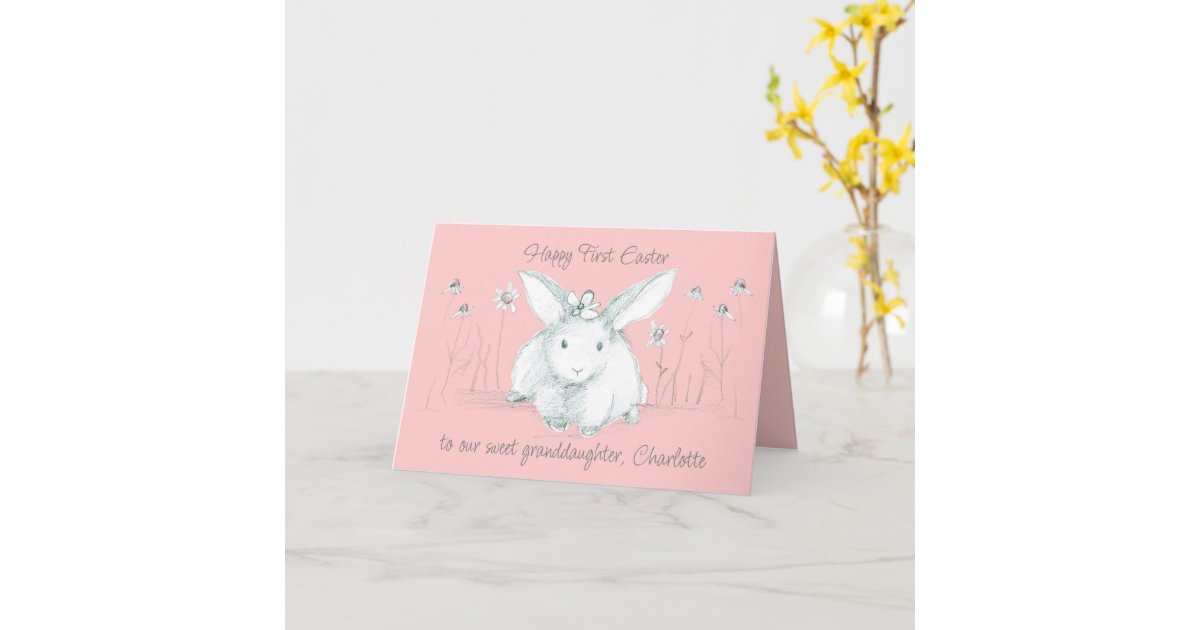 Happy First Easter Granddaughter White Rabbit Card | Zazzle