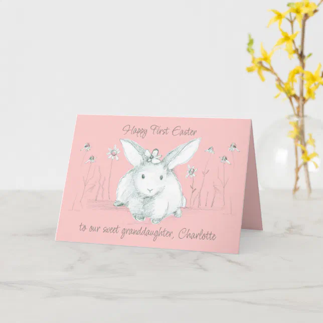 Happy First Easter Granddaughter White Rabbit Card | Zazzle