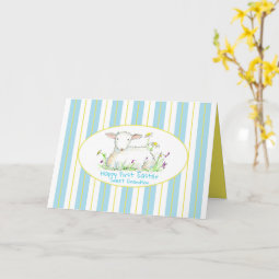 Happy First Easter Grandson Lamb Blue Card | Zazzle