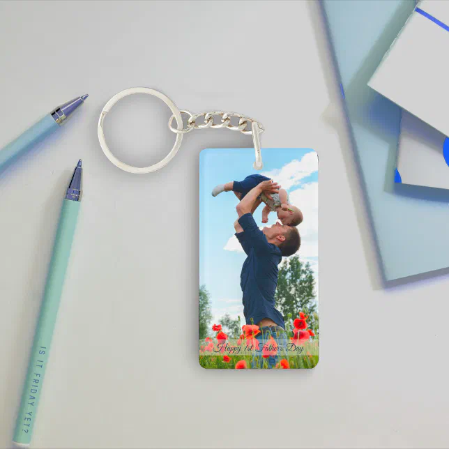 Happy First Father’s Day Custom Photo Keychain | Zazzle