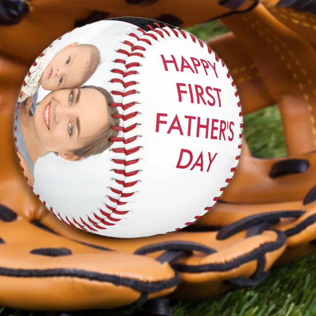 Happy First Fathers Day Custom Year and Photo Baseball | Zazzle