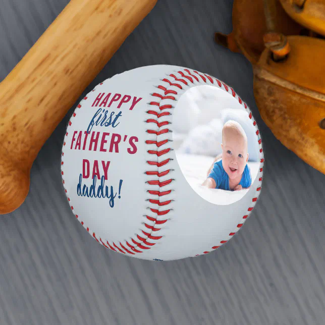 Happy First Father's Day Daddy 2 Photo Grey Baseball | Zazzle