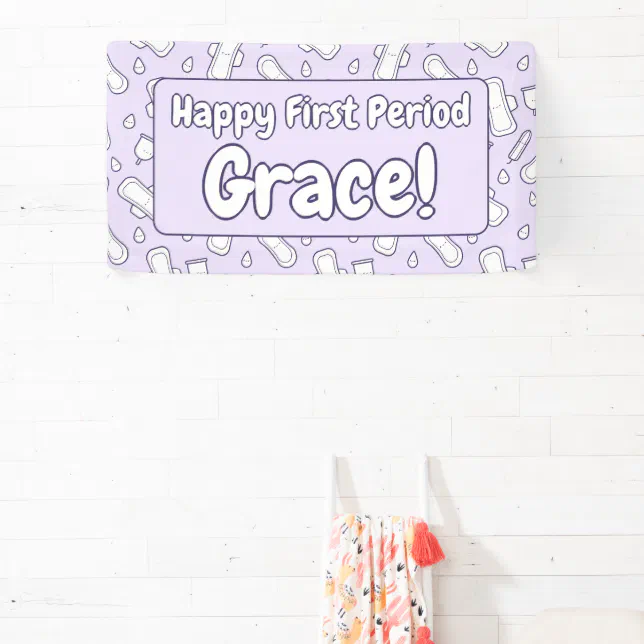 Happy First Period Name Purple Cute Tampon Pad Banner | Zazzle