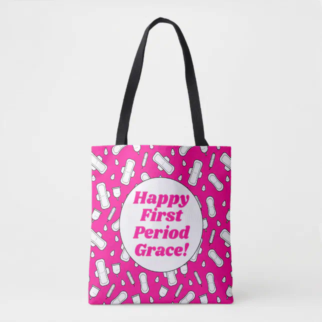 Happy First Period Party Hot Pink Cute Tampon Pad Tote Bag | Zazzle