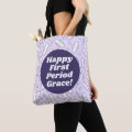 Happy First Period Party Purple Cute Tampon Pad Tote Bag | Zazzle
