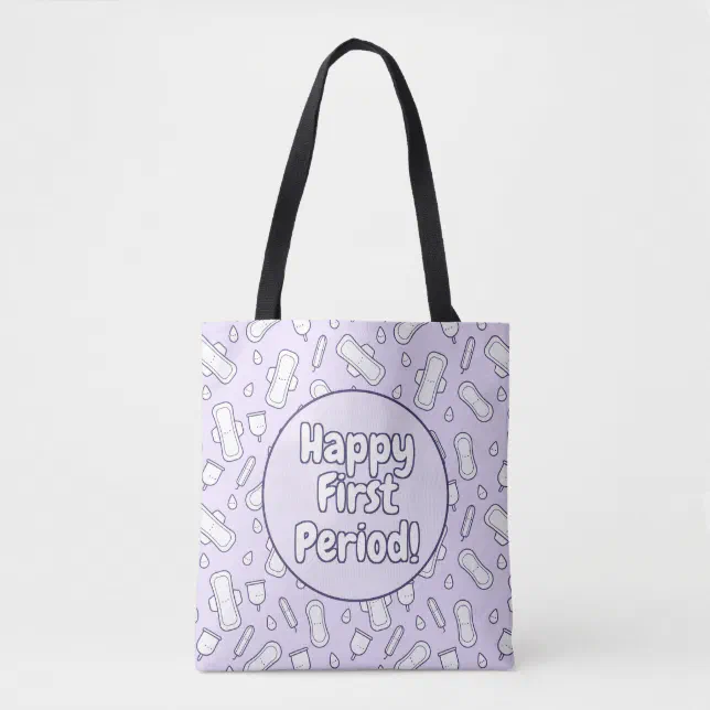 Happy First Period Party Purple Cute Tampon Pad Tote Bag | Zazzle