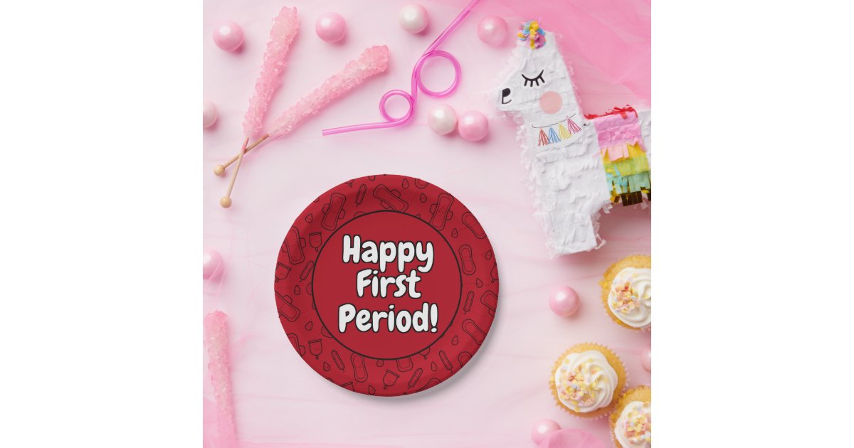 Happy First Period Party Red Tampon Pad Pattern Paper Plates | Zazzle