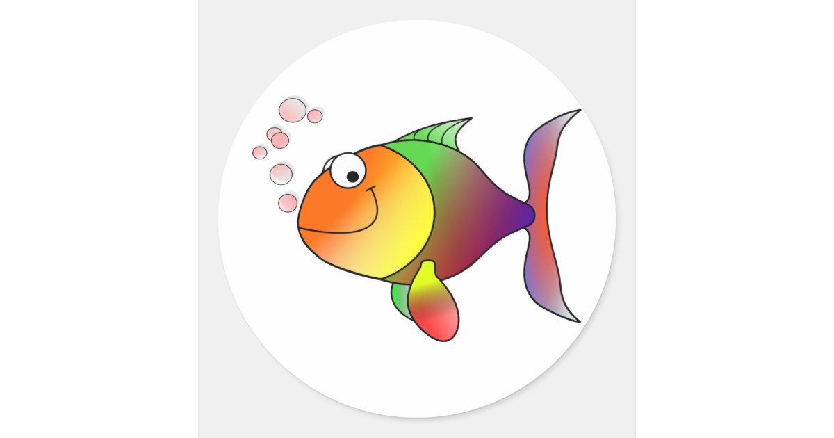 Happy Fish ~ Bubbles Classic Round Sticker | Zazzle