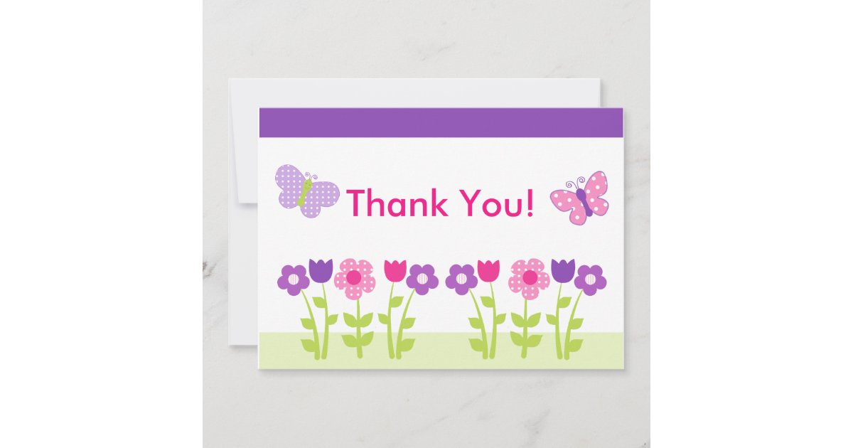 Happy Flower & Butterfly Thank You Card | Zazzle