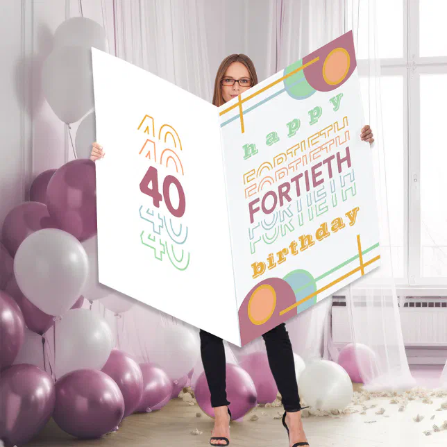 Happy Fortieth Stacked Typography 40th Birthday Card | Zazzle