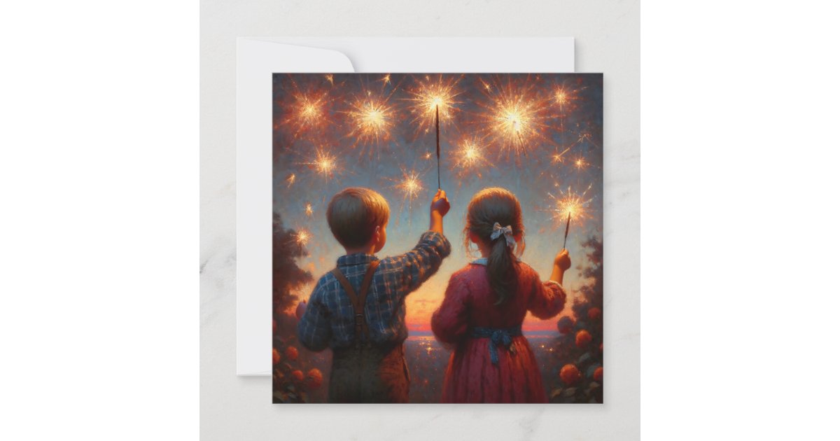 Happy Fourth Children with Sparklers Personalized Card | Zazzle