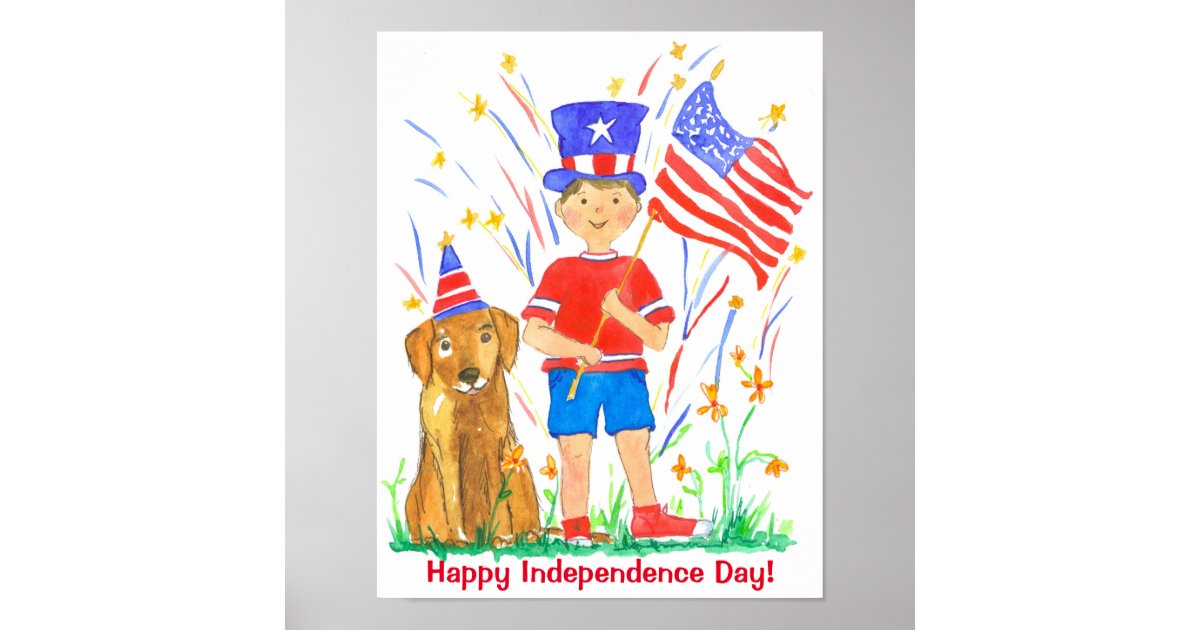 Happy Fourth Of July Hound Dog American Flag Poster | Zazzle