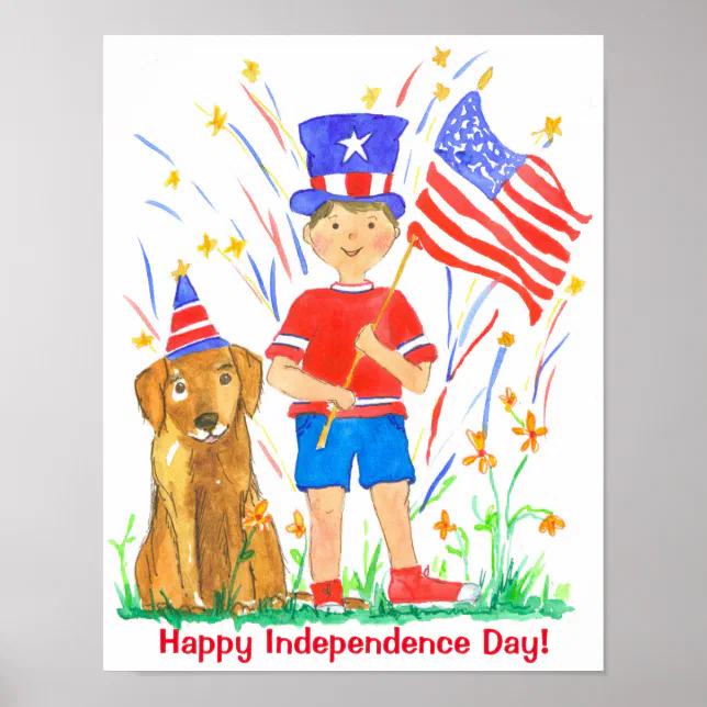 Happy Fourth Of July Hound Dog American Flag Poster | Zazzle