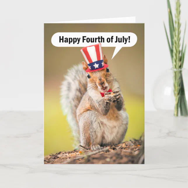 Happy Fourth of July Squirrel in Patriotic Hat Holiday Card | Zazzle