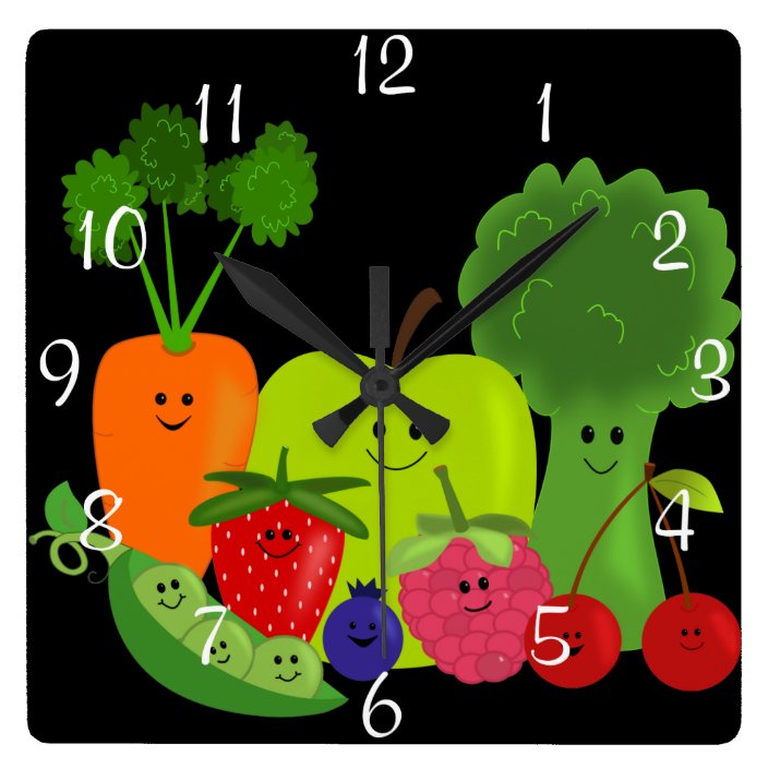 Happy Fruit and Veggies Wall Clock | Zazzle.com