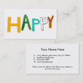 Happy fun colorful word art unique font design business card | Zazzle