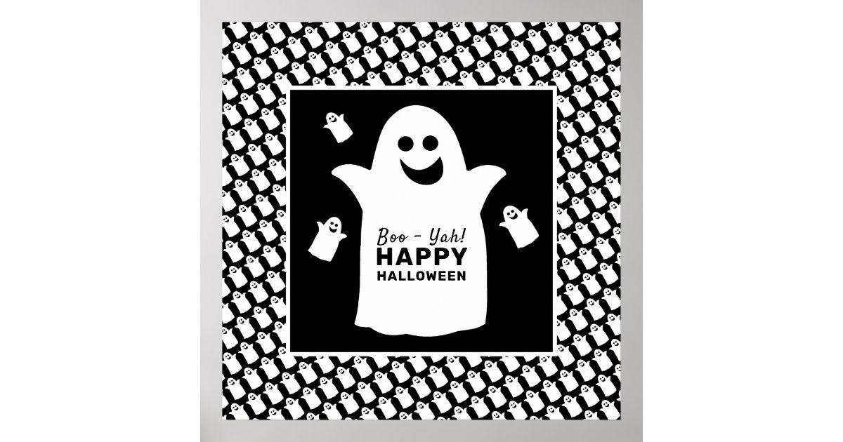 Happy Ghost, Black Halloween Party Poster | Zazzle