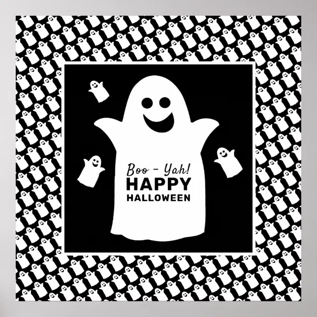 Happy Ghost, Black Halloween Party Poster | Zazzle