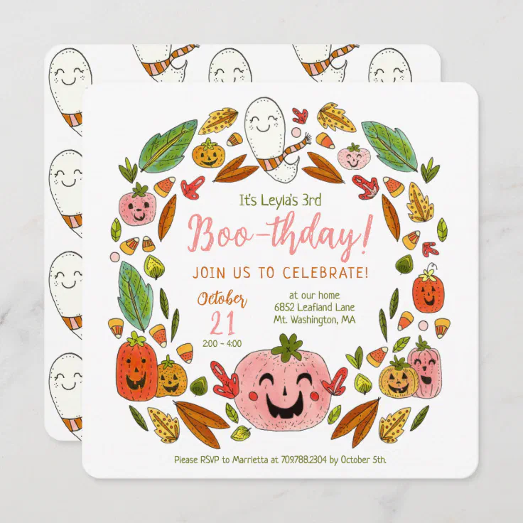 Happy Ghosts Pink Halloween Birthday Invitation | Zazzle