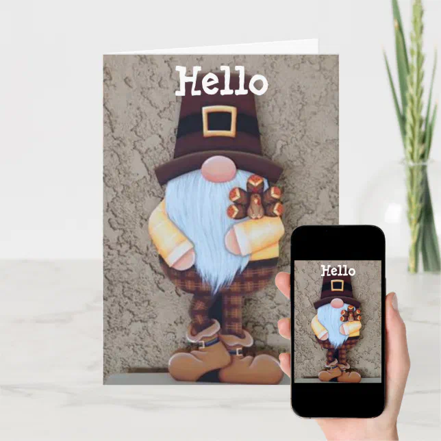 HAPPY GNOME SAYS "HELLO" AT THANKSGIVING TO "YOU" HOLIDAY CARD | Zazzle