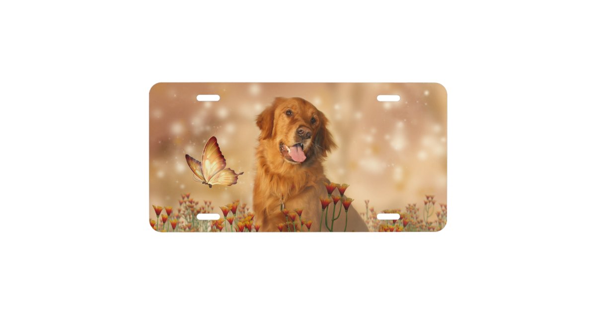 Happy Golden Retriever License Plate | Zazzle