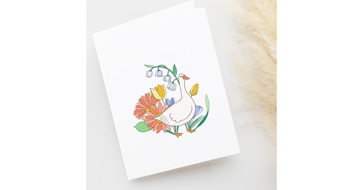 Happy Goose in Flowers Blank Thank You Card | Zazzle