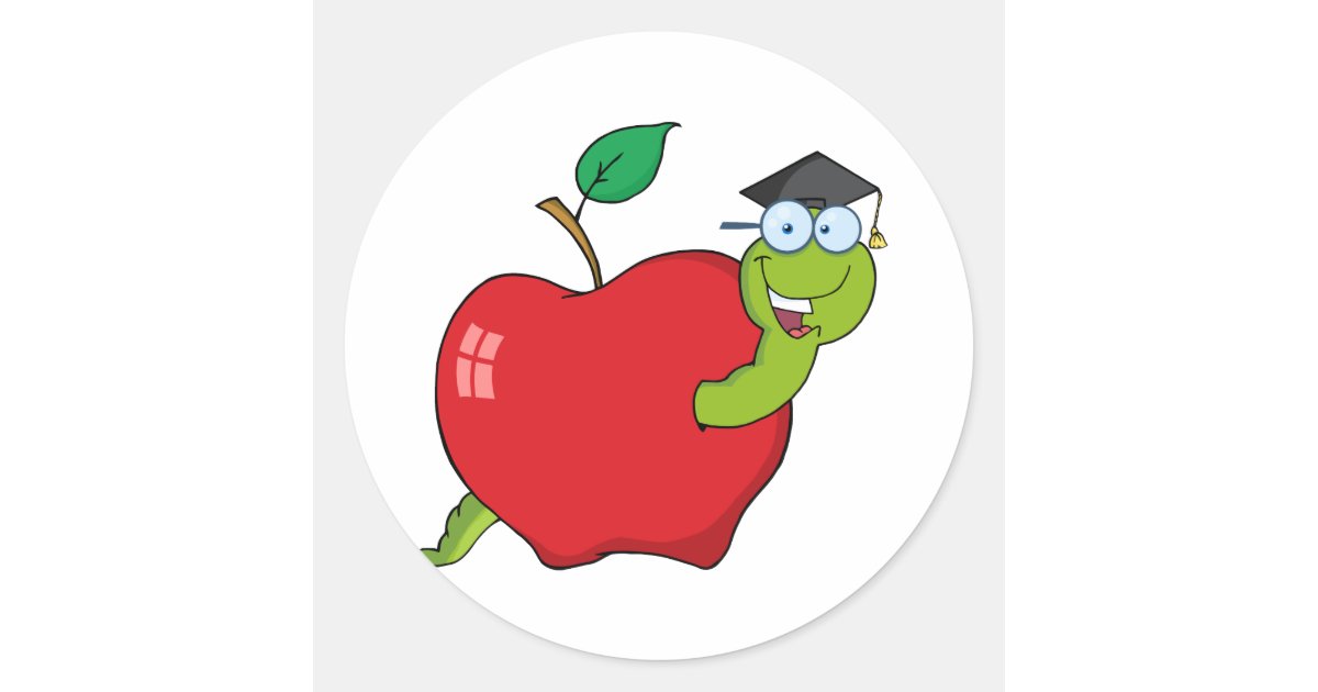 Happy Graduate Worm In Apple Classic Round Sticker | Zazzle
