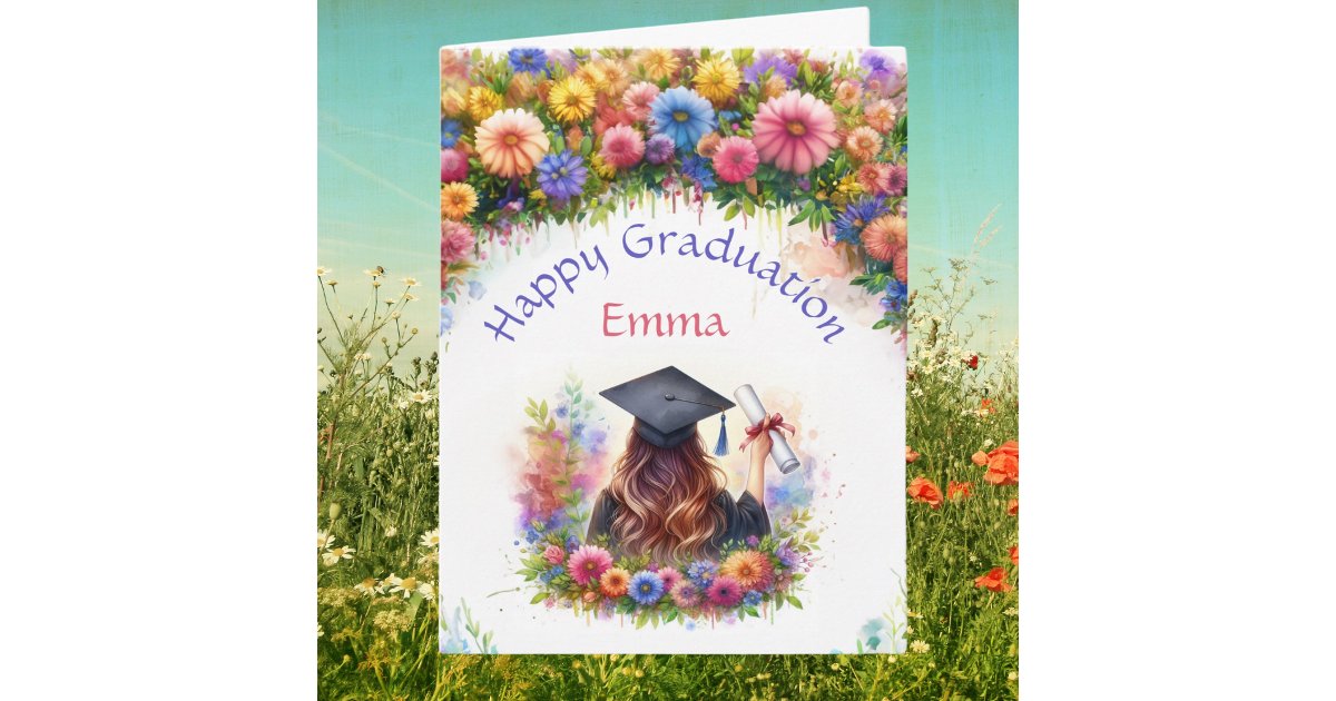 Happy Graduation Girl With Wildflowers Card | Zazzle