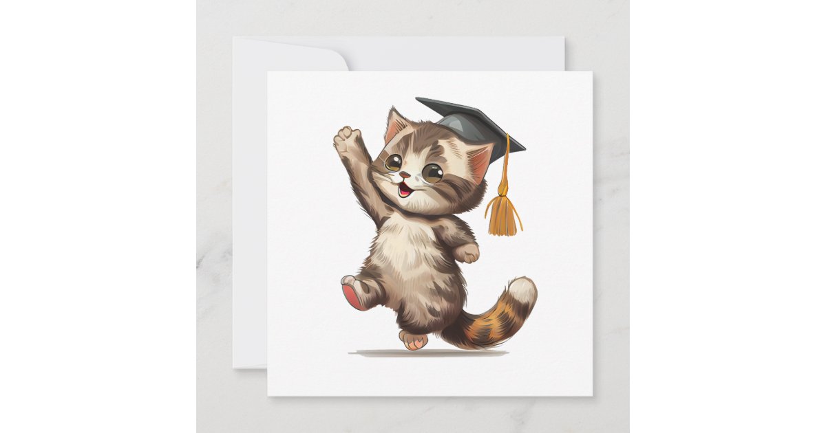 happy graduation little cat invitation | Zazzle
