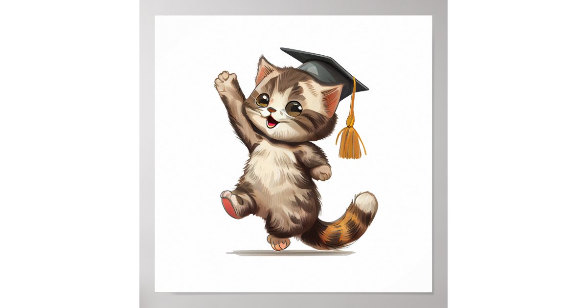 happy graduation little cat poster | Zazzle